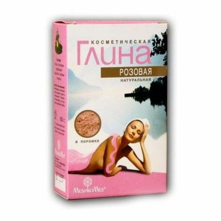 Косметическая глина Медикомед розовая, натуральная, в коробке, 100 г