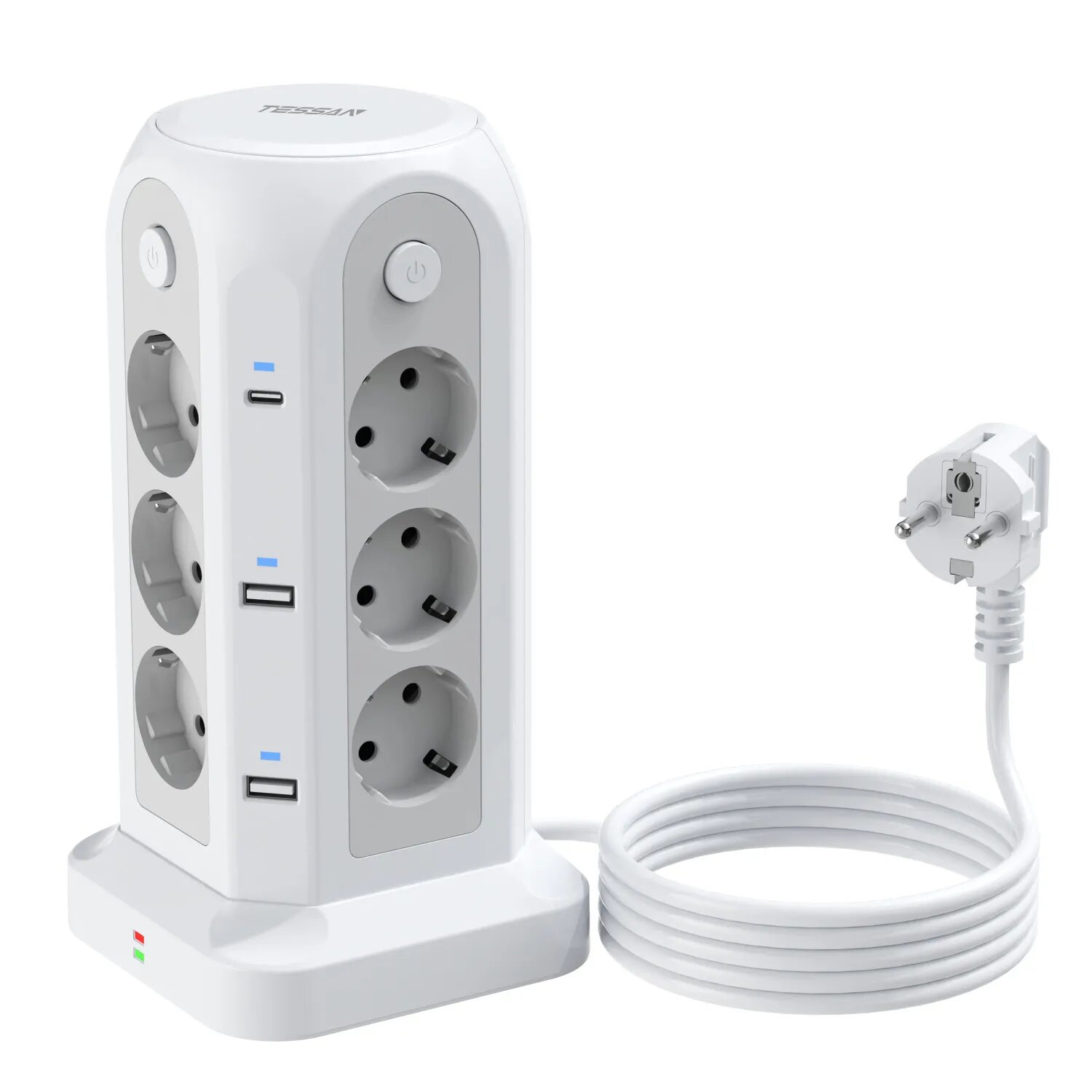 Удлинитель TESSAN с 12 розетками, 4 USB и 4 переключателями