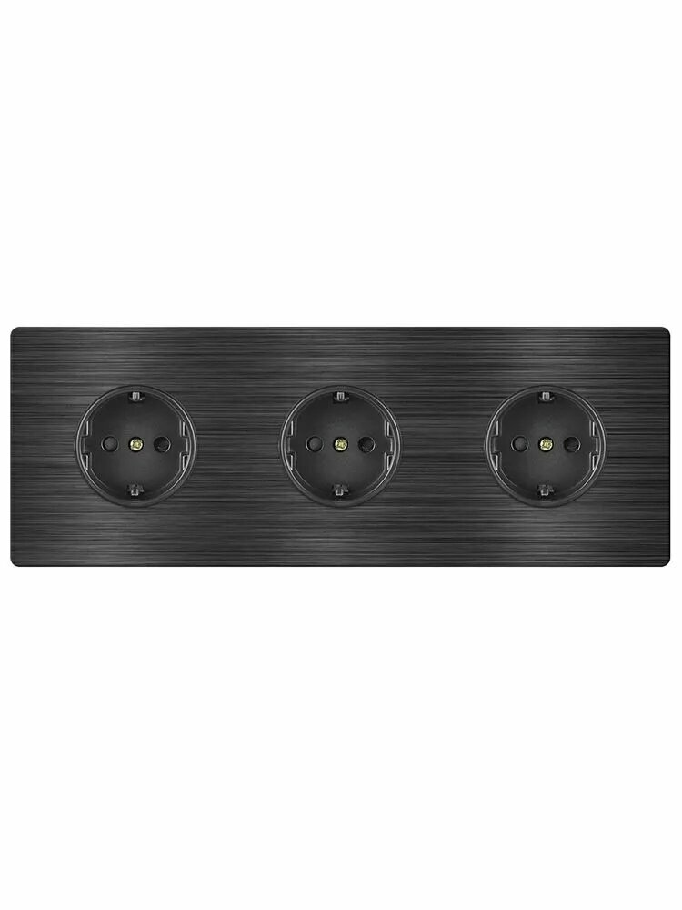Розетка тройная 3 поста, рамка из алюминиевого сплава 244*82*8mm, тройная розетка 16А 250В, заземление, защитные шторки, цвет Чёрный