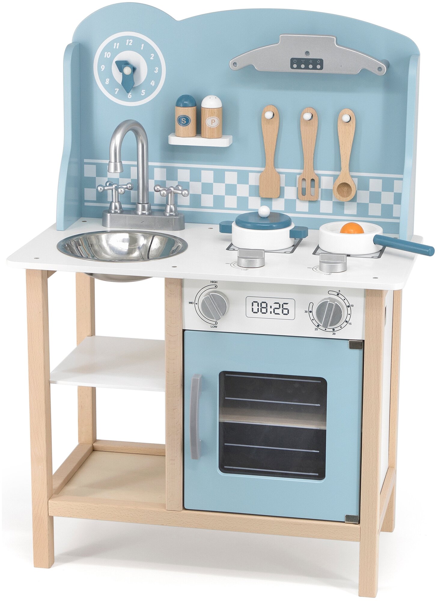 Viga Toys Детская кухня из дерева с посудой PolarB голубая в коробке 44047