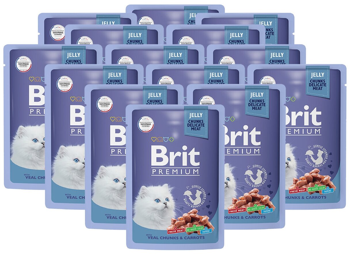 Консервированный корм BRIT PREMIUM для котят c телятиной и морковью в желе (85 гр х 14 шт)