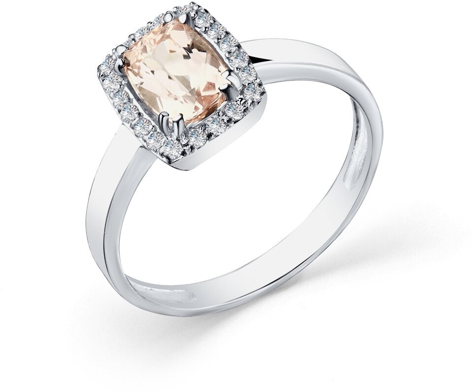 Кольцо, белое золото, 585 проба, морганит, бриллиант