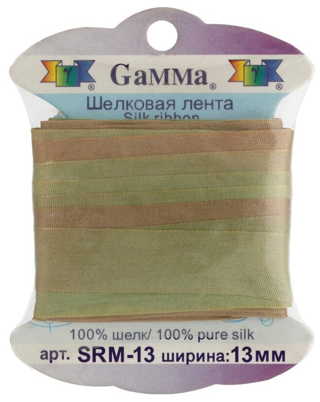Лента Gamma шелковая SRM-13 13 мм 9.1 м ±0.5 м M108 зеленый/св. коричневый