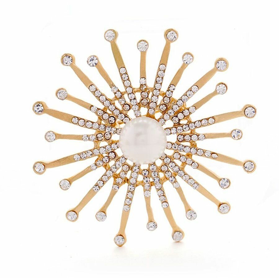 Брошь, жемчуг имитация, стразы