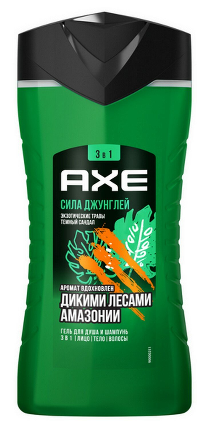 Axe Гель для душа 3 в 1 Сила Джунглей экзотические травы, темный сандал, 250 мл - 1 шт