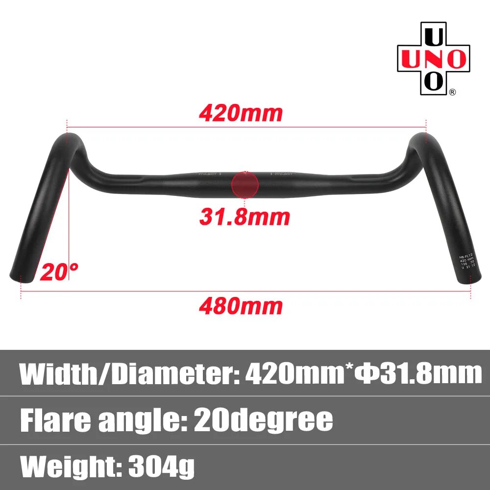 Дорожный руль UNO гравийный 31,8 мм черный алюминий 400/420/440/460 мм 31.8x420mm