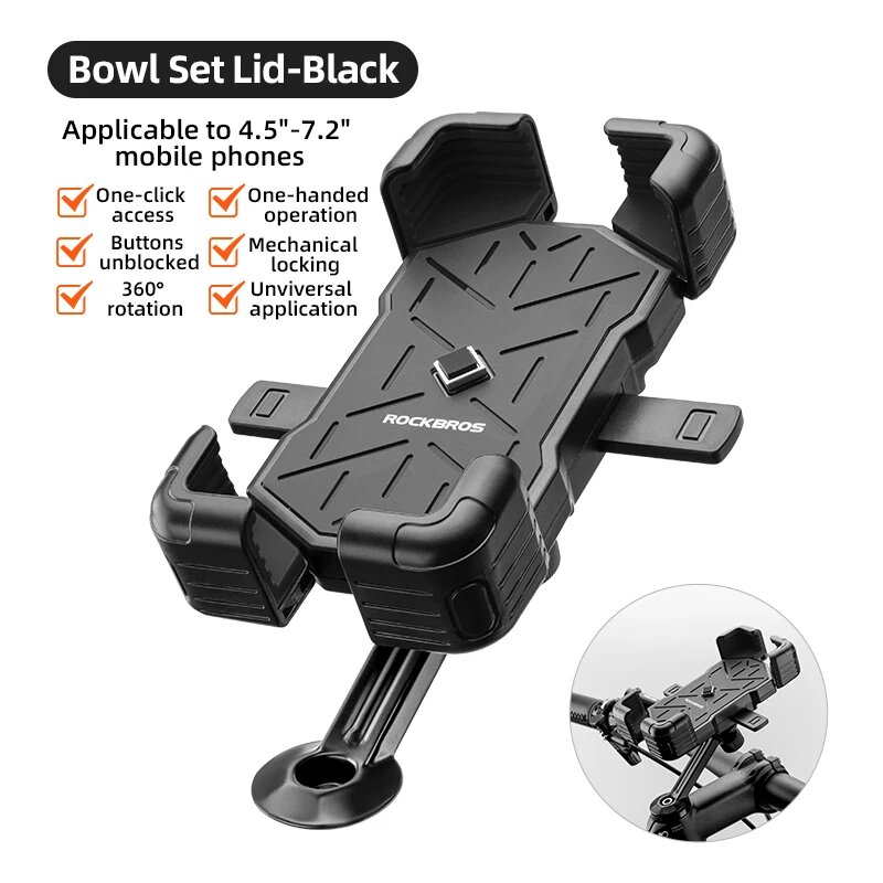 ROCKBROS Держатель для телефона на велосипед 360° Черный, Handle stand 07