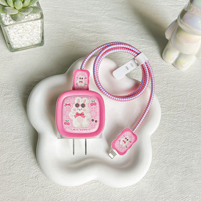 Чехол Cool Yue "Вишневый кролик", для Apple Charger Protective Cover 18/20Вт, прозрачный, ТПУ