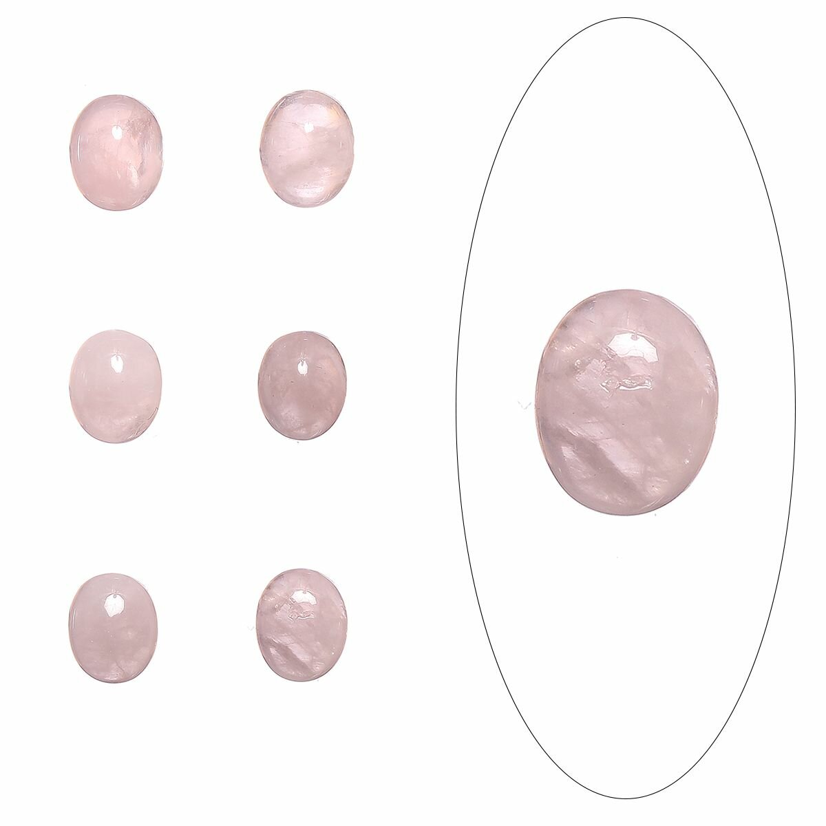 Кабошон каменный, 10х8мм, кварц розовый, 2 шт.