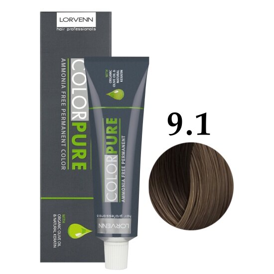 Краска для волос безаммиачная Lorvenn Color Pure, тон 9.1