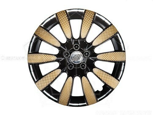 Колпаки декоративные (на пруж.) r-15 "торнадо микс" золотисто-черный, карбон (к-т 2 шт) (lw1537)