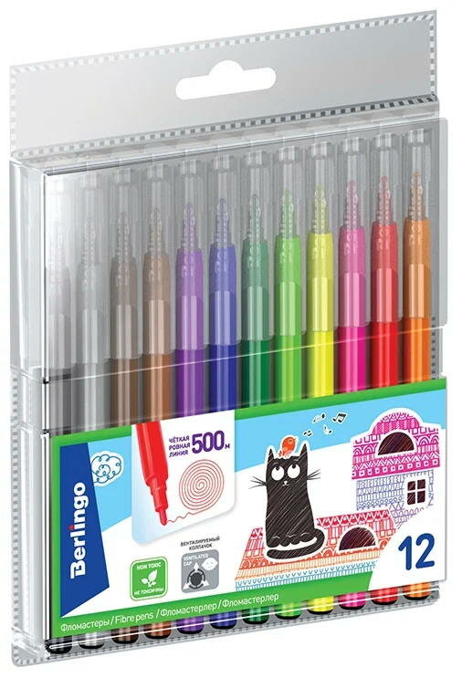 Фломастеры смываемые "Жил-был кот" 12 цветов Berlingo