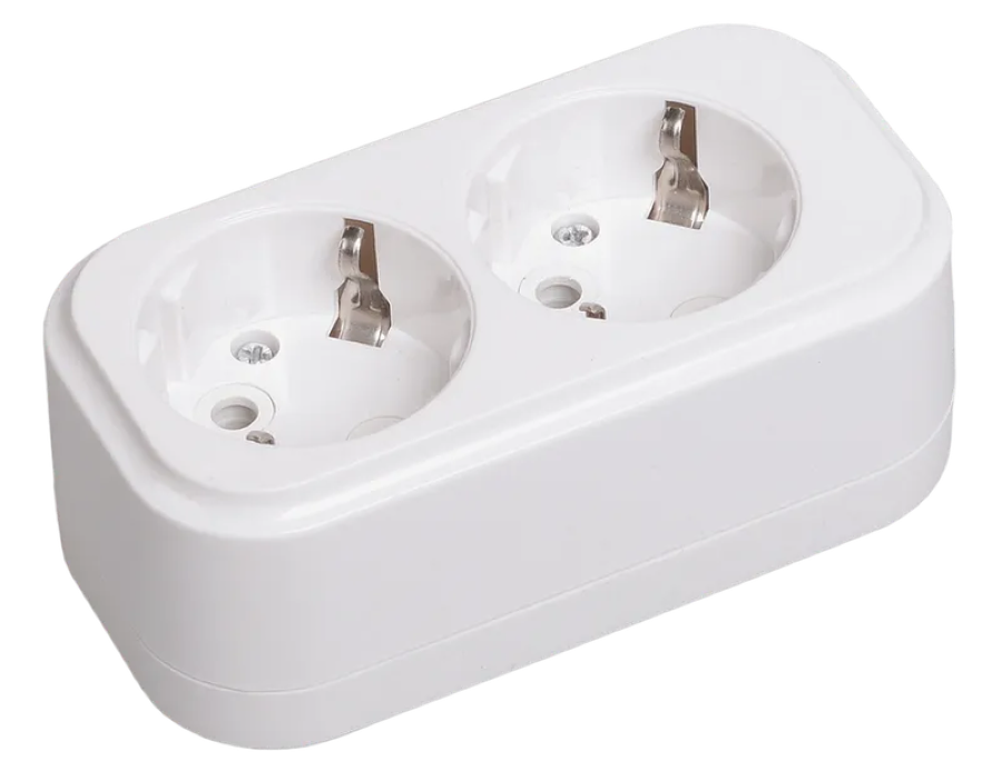 Блок розеток IEK / ИЭК Classic К02, 2 гнезда 16А 3.5кВт 250В с заземляющими контактами, белый KYP11-16-02-00-Z / колодка электрическая для удлинителя