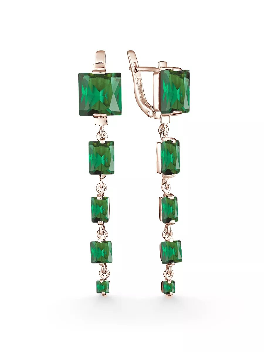 Серьги, красное золото, 585 проба, бриллиант, изумруд синтетический, изумруд