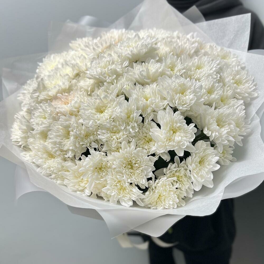 Шикарный Букет из 11 кустовых белых пушистых хризантем Алтай, от КупиБукет