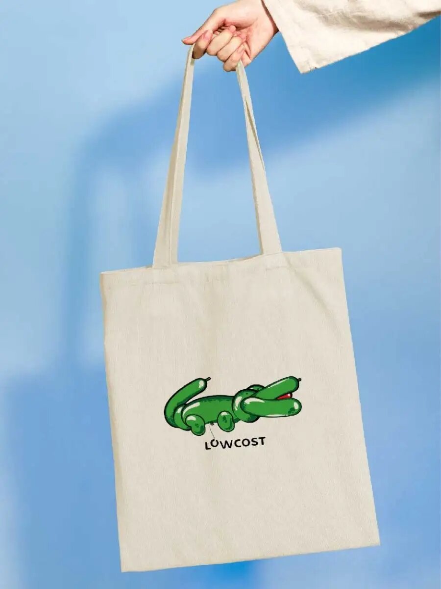 Сумка шоппер  на плечо холщевая с принтом антибренд Гуси