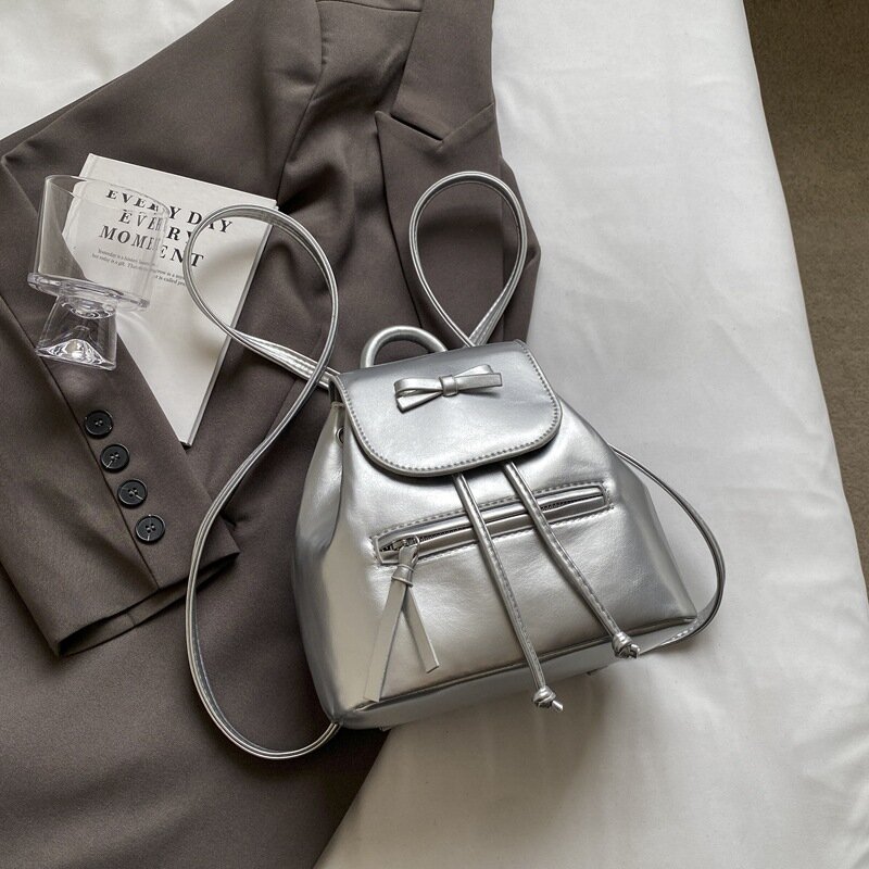 Сумка-рюкзак Tianyun Wing Color "Корейская ниша", искусственная кожа, серебристая