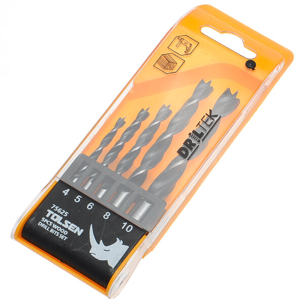 Набор сверл по дереву 4/5/6/8/10мм цилиндрический хвостовик Tolsen 75625 (7 шт. в наборе)