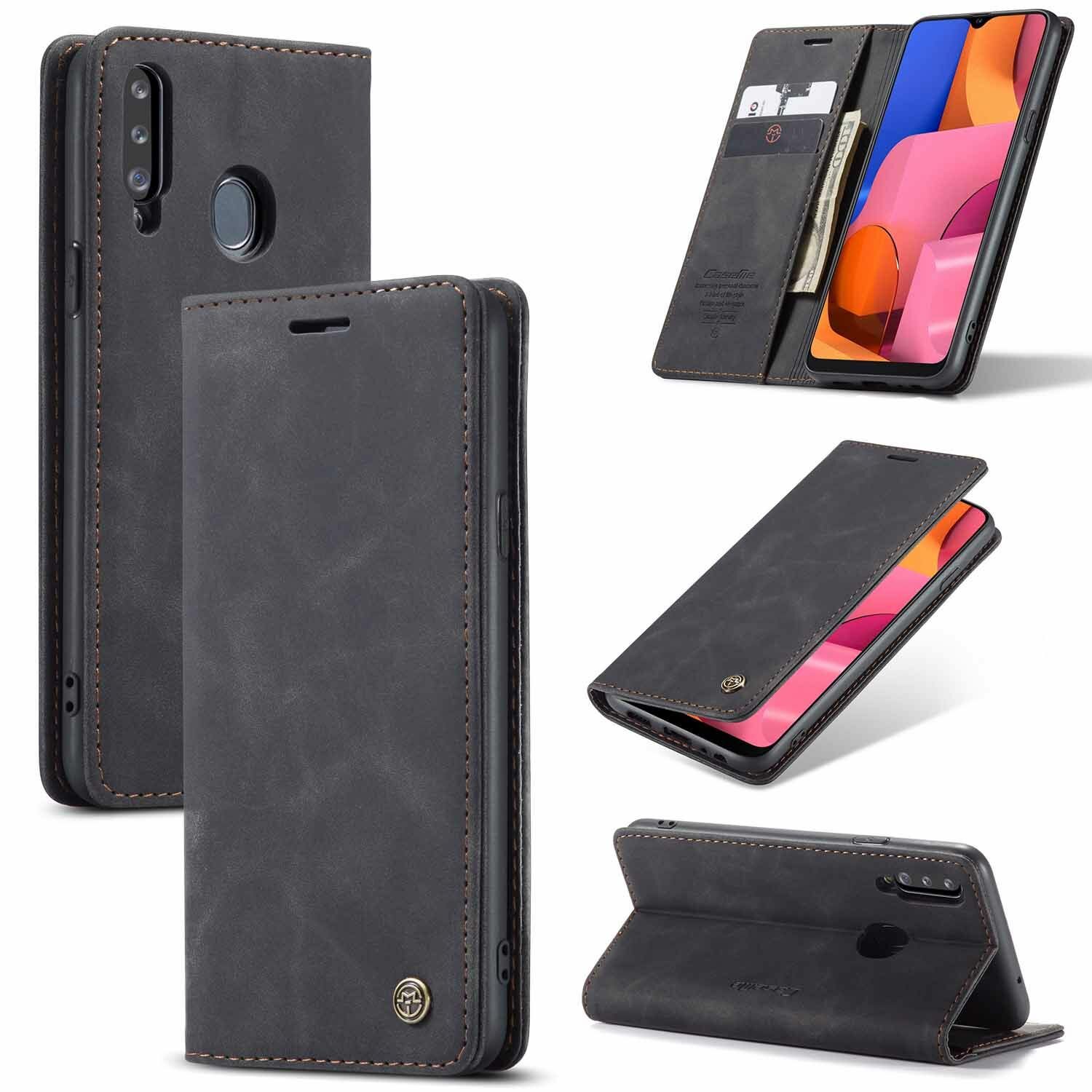 Подходит для Samsung Galaxy A20s(Самсунг галакси а20s) кронштейн ретро - PU магнитное затвор сейсмостойкий кожаный чехол