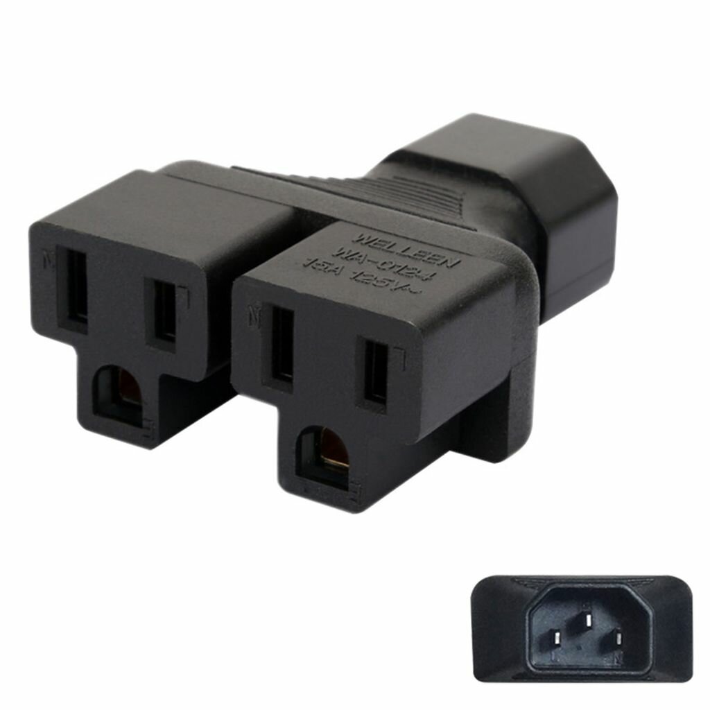 IEC320-C14 мужской штекер до 2x NEMA 5-15R/C13/C15 Адаптер женского розет