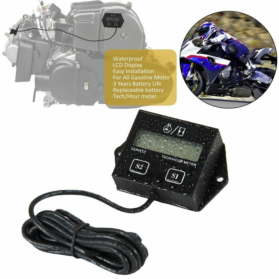 Тахометр + счетчик моточасов для бензопил, лодочных моторов, газонокосилок
