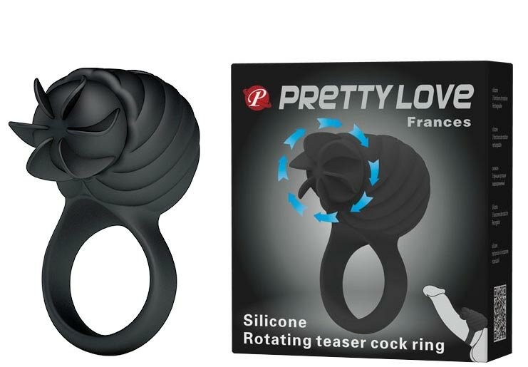 Кольцо эрекционное PRETTY LOVE "Frances" с ротацией, перезаряжаемое USB, черное