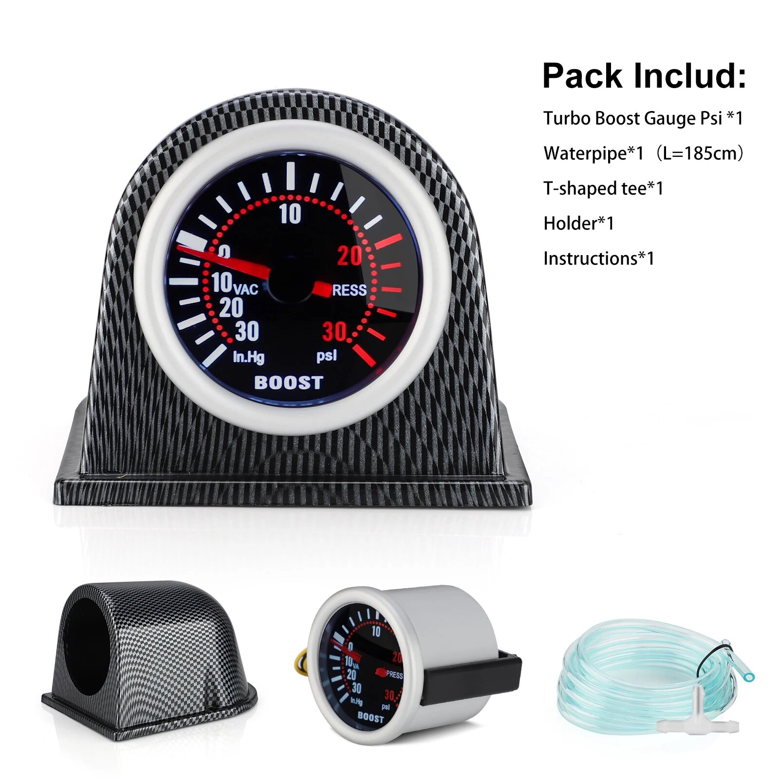 Универсальный автомобильный 2 "52 мм 0 ~ 30PSI Turbo Boost вакуумный манометр для авто 0 ~ 30 дюймов HG светодиодный светильник boost gauge and cup