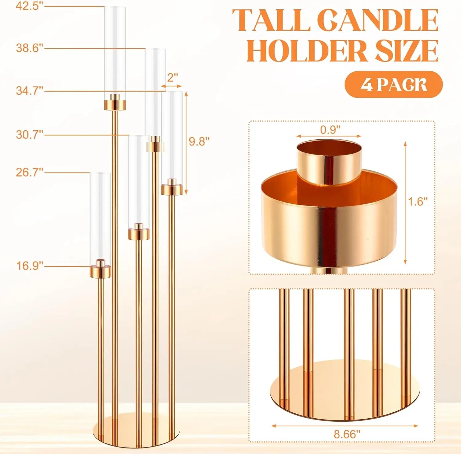 Напольный канделябр 5-ручный золотой