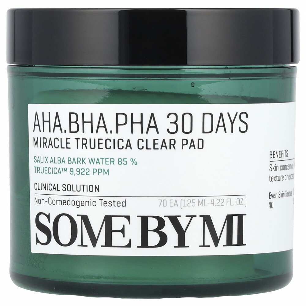 SOME BY MI, AHA / BHA / PHA 30 Days Miracle Truecica Clear Pad, 70 тампонов, 125 мл (4,22 жидк. унц.)