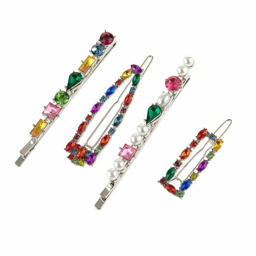 4 ПК, сверкающие волосы, красочные хрустальные барреттесы сладкие аксессуары для женщин для женщин