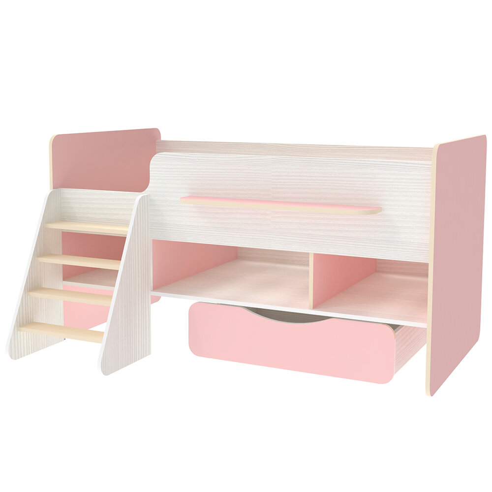 Кровать чердак Л 6 Белое Дерево Розовый
