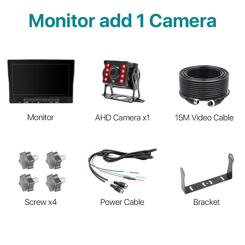 Видеорегистратор GreenYi IPS AHD, экран 7 дюймов, IP66, 2 канала, 1080P Monitor add 1 Cam