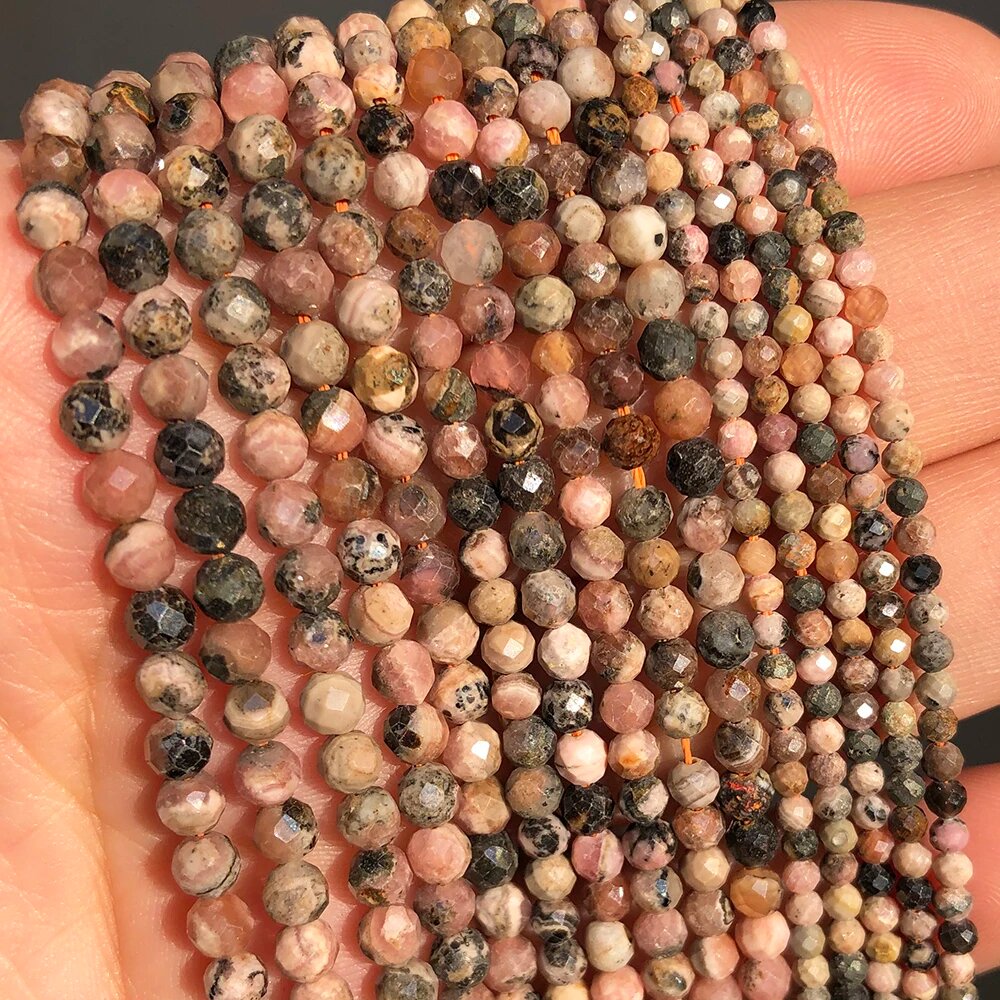 Граненые бусины Xilitata из лабрадорита, кианита, бирюзы, родонита 3mm (approx 110pcs), Rhodonite
