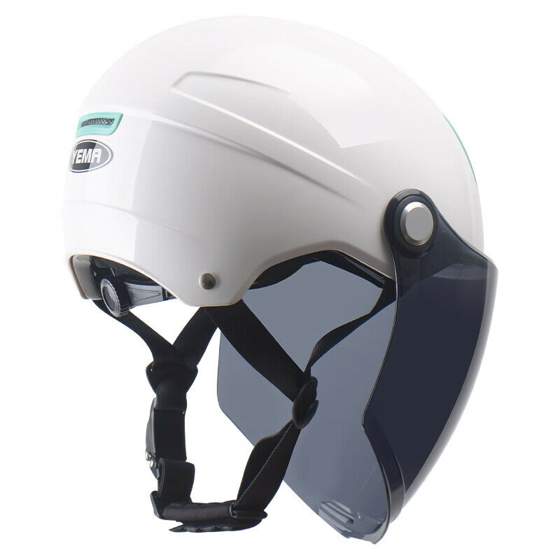 YEMA 3C Certified 359S Electric Motorcycle Helmet for Men And Women, Summer Sun Protection Lightweight Half Helmet for Electric Scooters, Summer Size, Ceramic White + Black Tea Long Visor