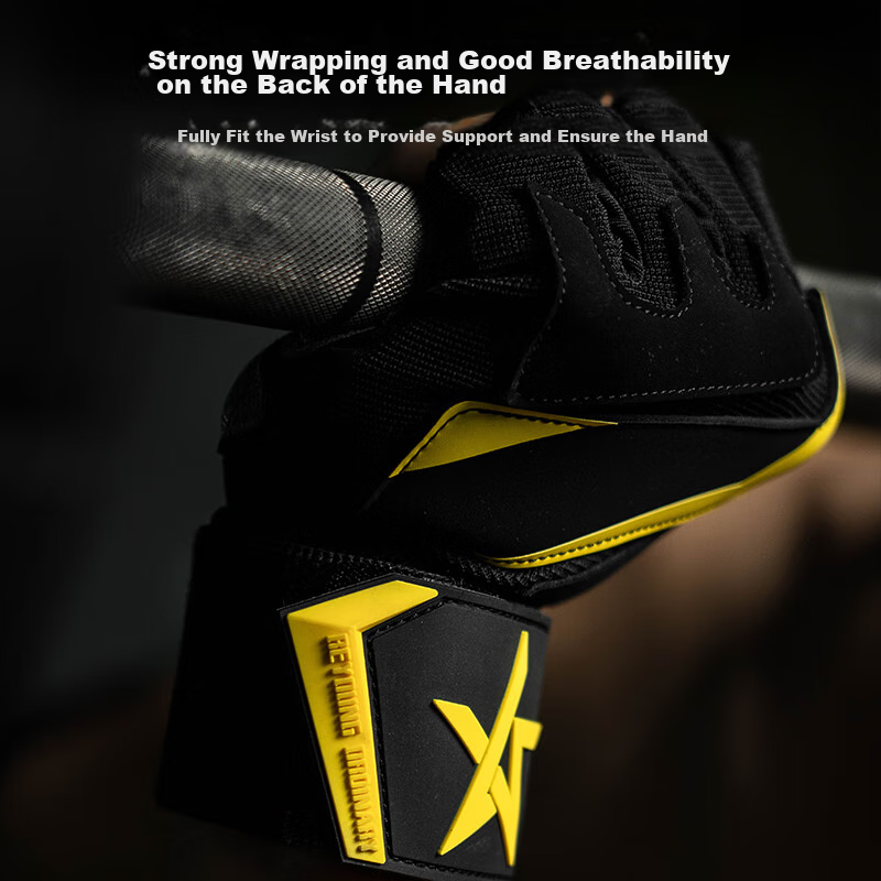 Laura Star Peak Gloves, Single Bar Sports Pull-Up Training, Non-Slip Dumbbell Cycling Fingerless Gloves, Black And Yellow, Size S