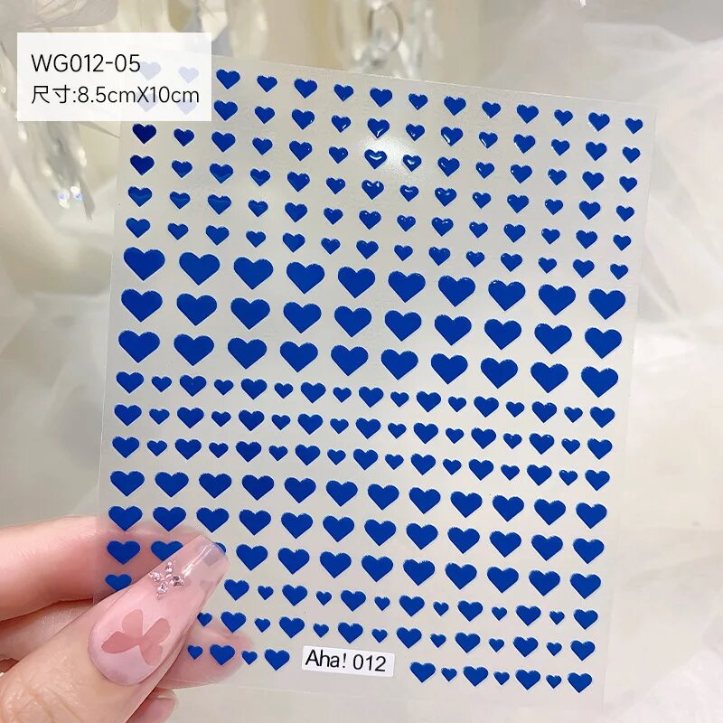 Наклейки на ногти синие сердечки, WG012-05, 8.5x10см