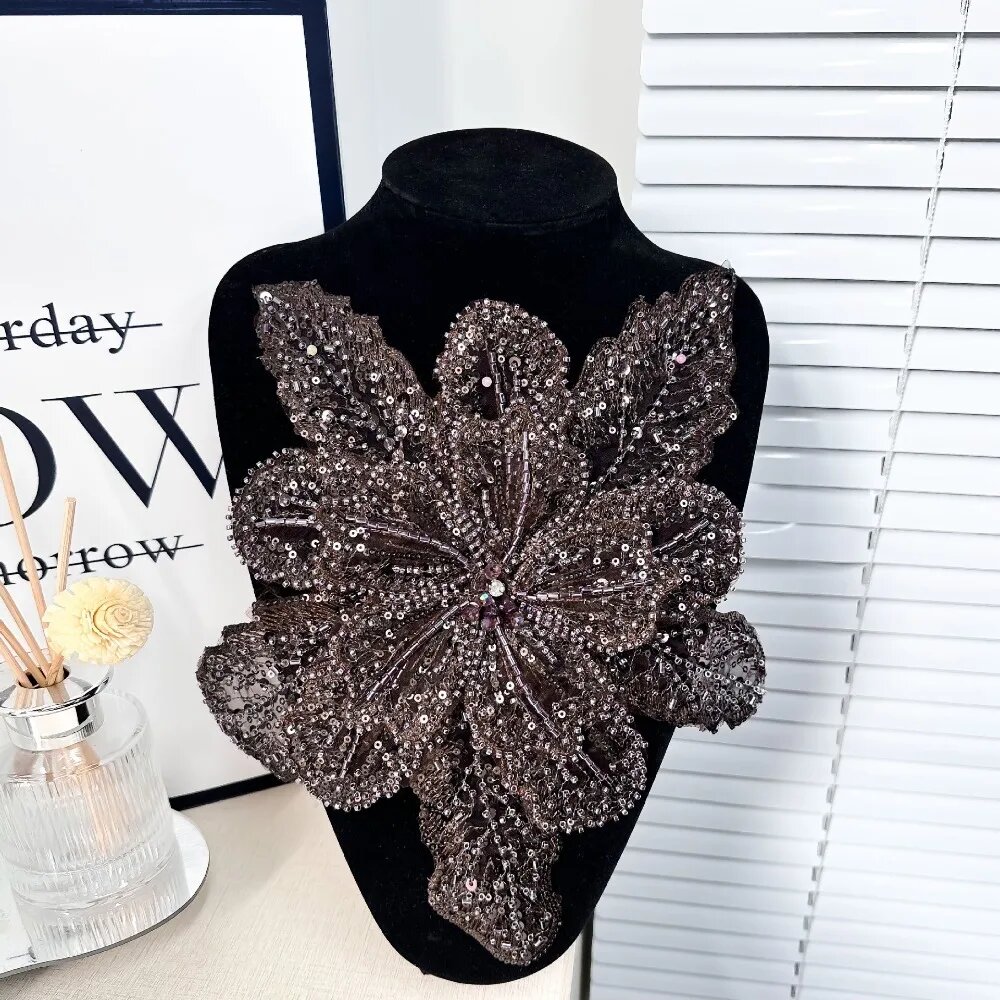 Цветок на груди с блестками и бисером, 3D цветочные кружевные нашивки, многослойная аппликация, ткань для одежды, швейный материал, аксессуары для одежды «сделай сам»