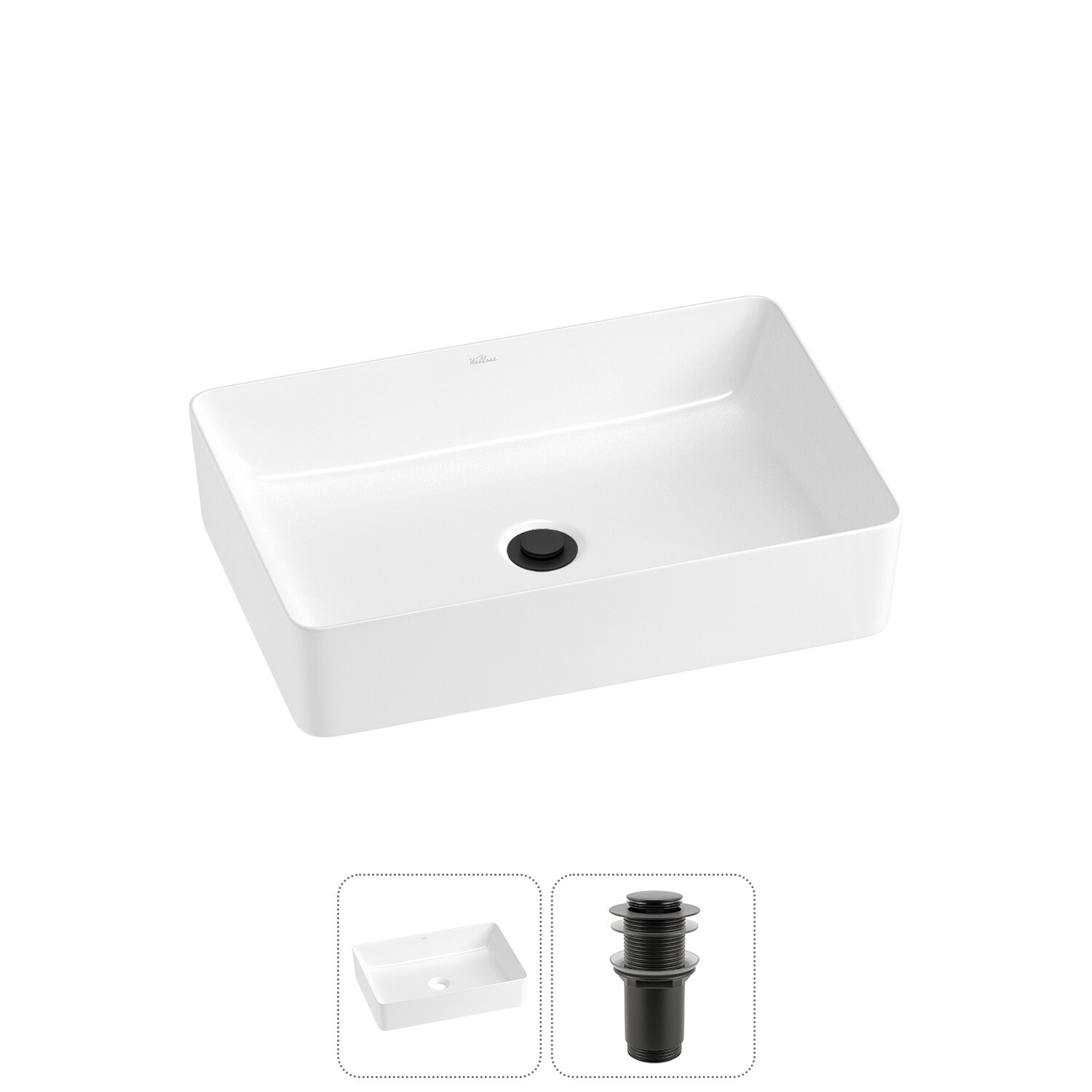 Накладная раковина в ванную комнату Wellsee FreeDom 2.0 20214440R в наборе 2 в 1: раковина 50 см в цвете белый глянец, донный клапан