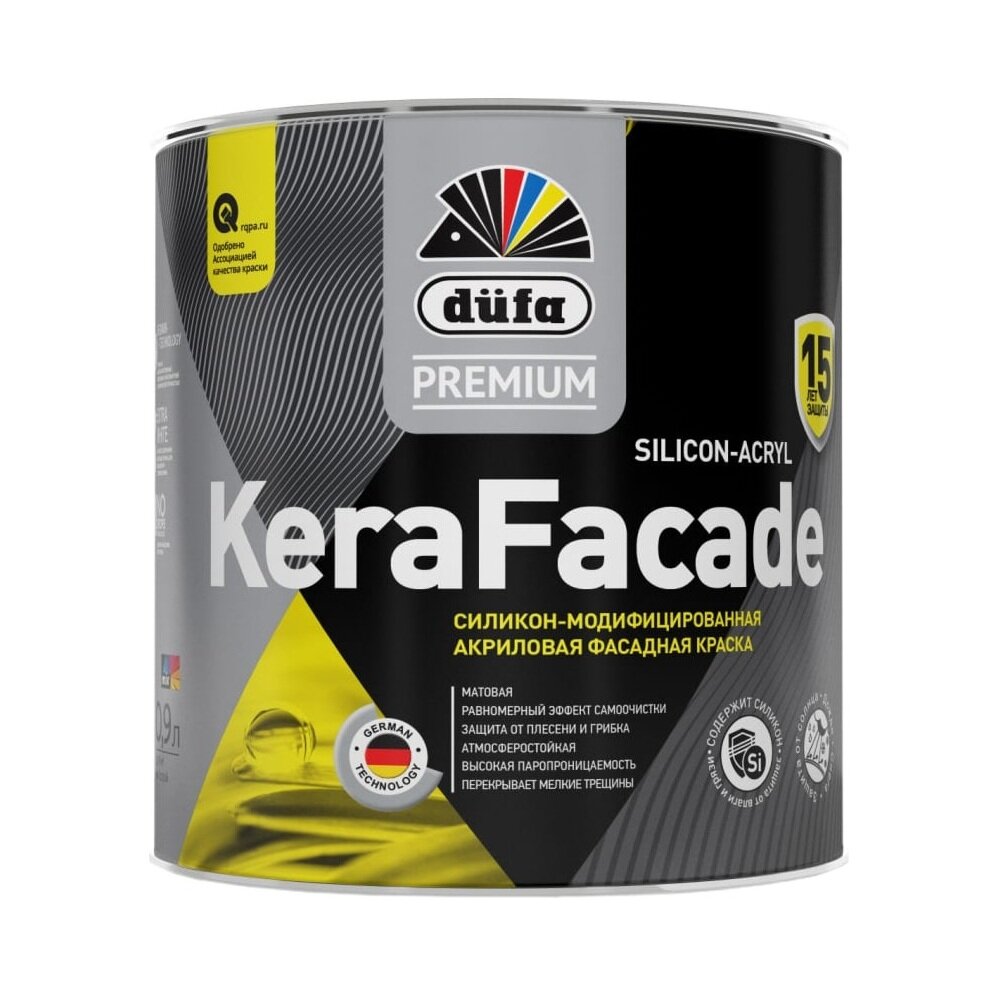 Краска Dufa Premium KeraFacade, акриловая, матовая, белая, 0.9 л