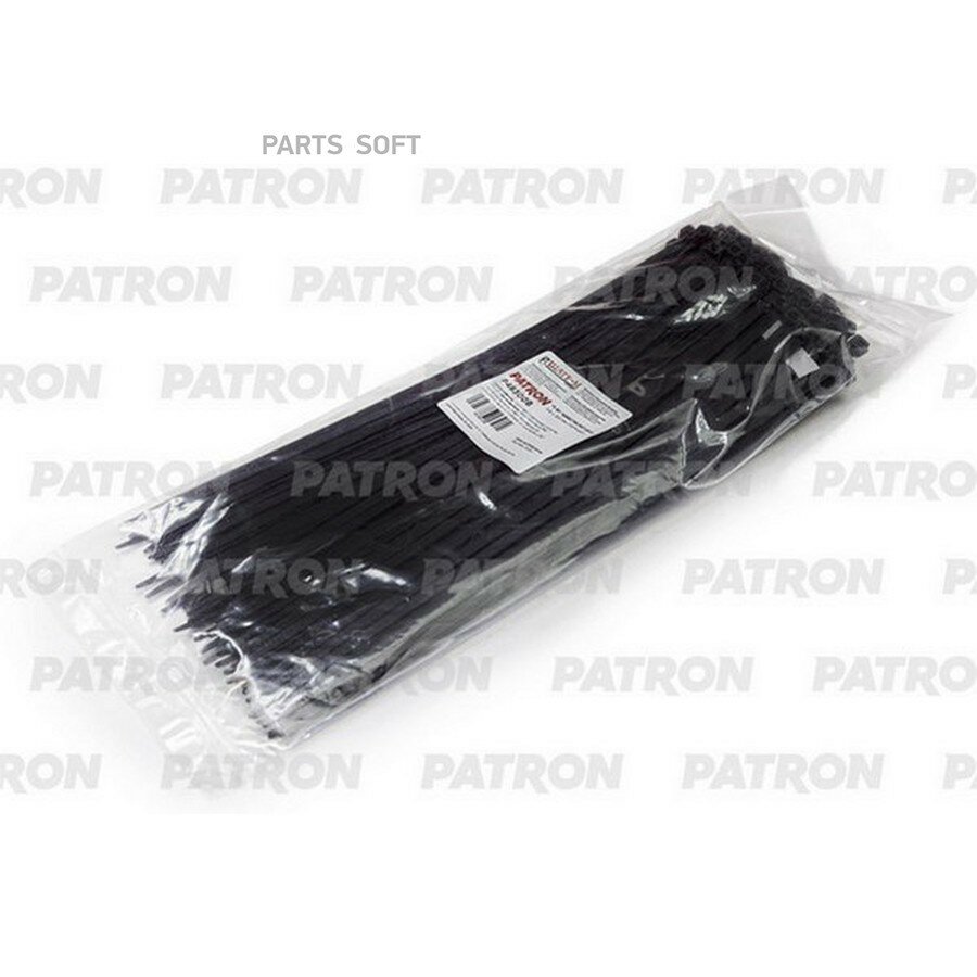 Комплект пластиковых хомутов 4.8 х 300 мм, 100 шт, Nylon 6.6, черные PATRON P48300B | цена за 1 шт