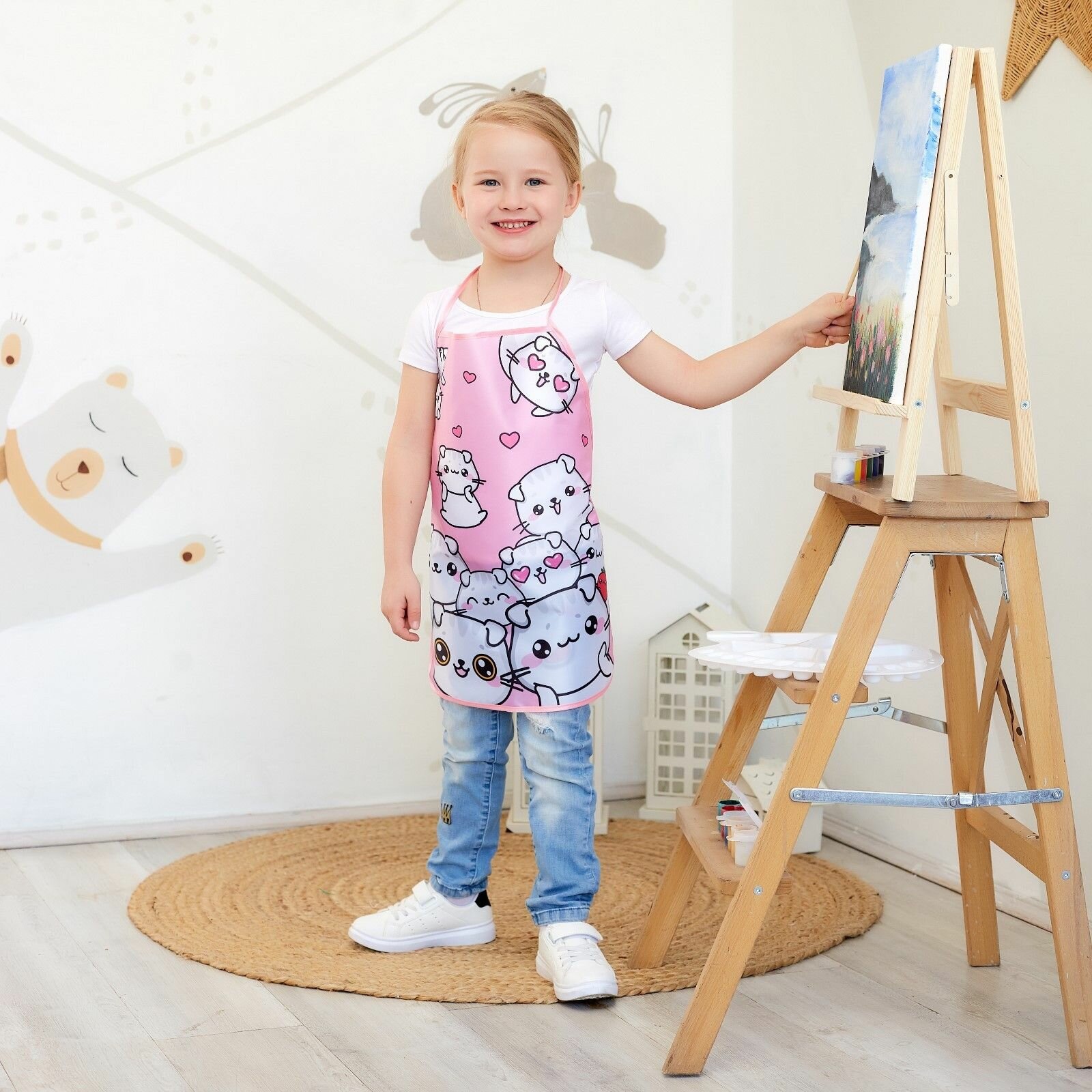 Фартук детский для творчества Этель "Lovely cats", 49х39 см цвет , 3-7 лет, рост 98-128 см, оксфорд, полиэстер 100%, плотность 200 г/м2