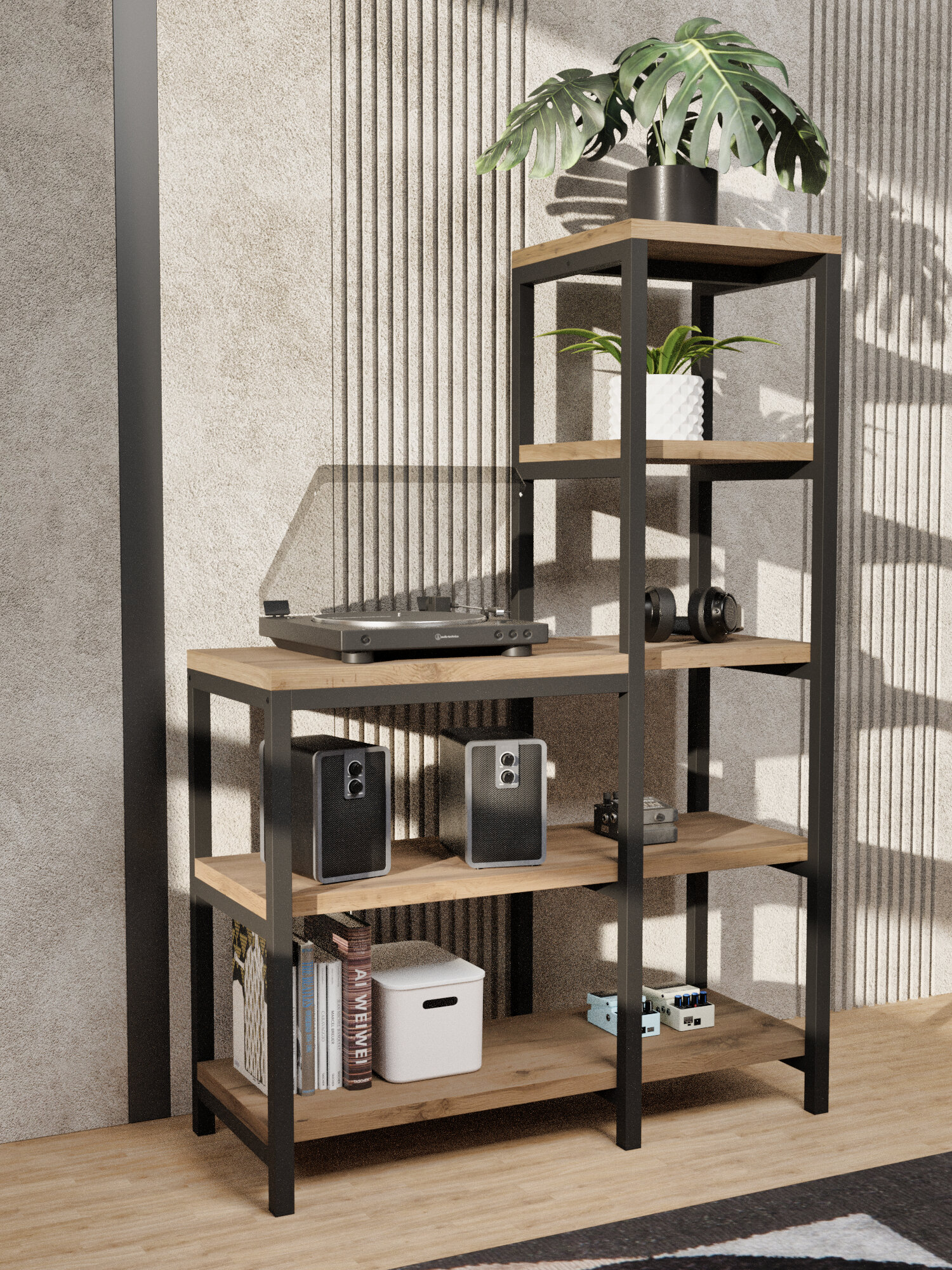 Стеллаж Landloft "Денберг" лофт, открытый, универсальный, цвет дуб вотан