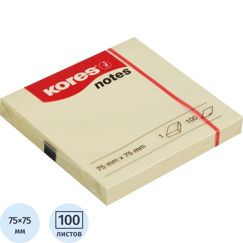 Стикеры Kores бум. для зам. 75х75 желтая 100л. '46075