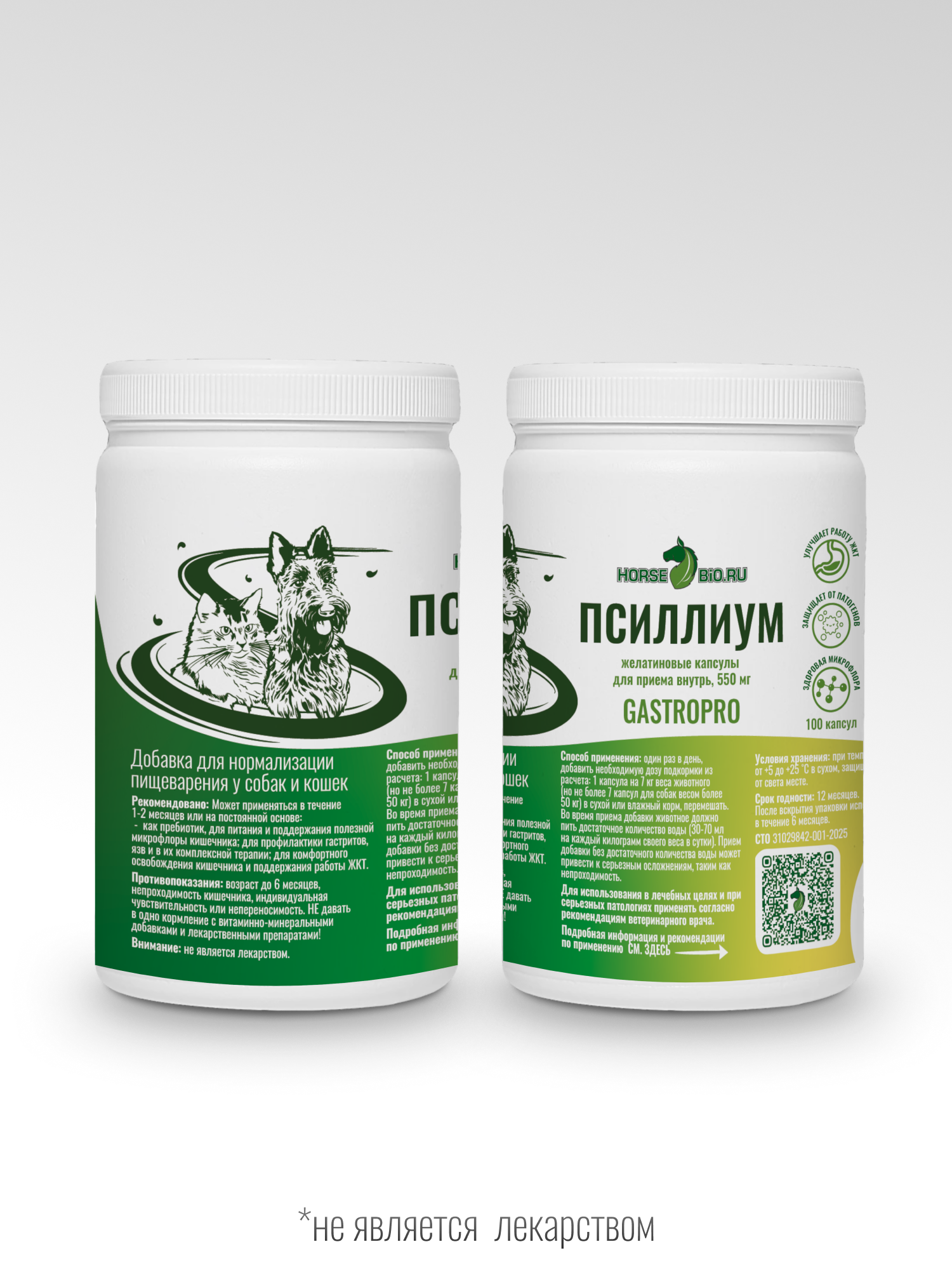 Кормовая добавка для ЖКТ, Псиллиум GastroPro для собак и кошек, капсулы 100 шт
