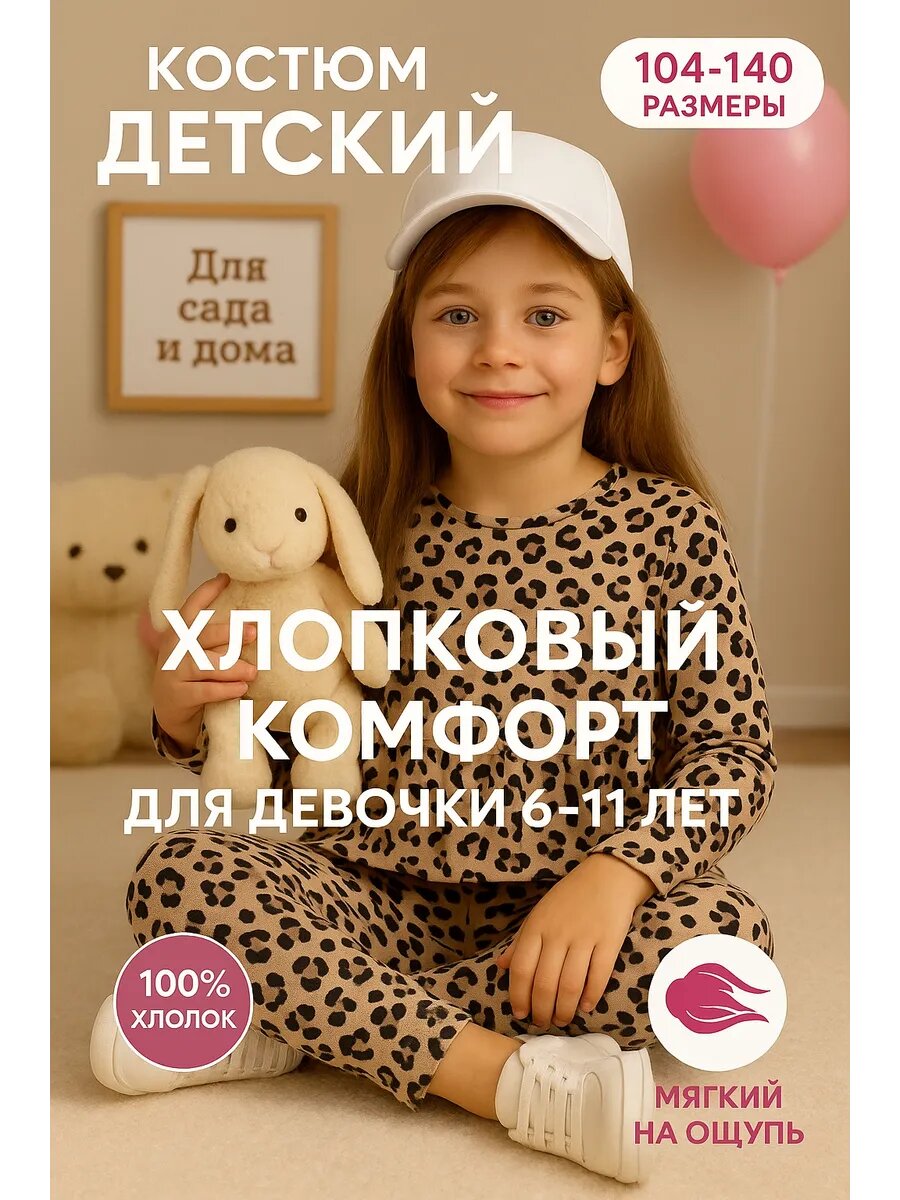 Комплект одежды Костюм трикотажный в детский в садик, размер 128, леопардовый