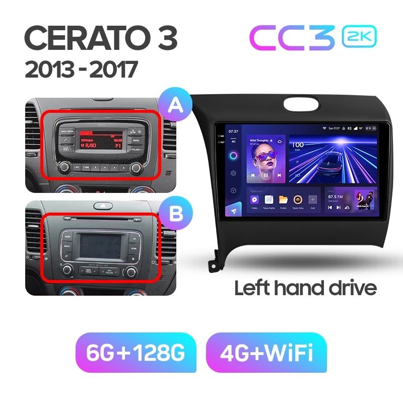 Магнитола TEYES KIA CERATO 3 2013-2017 г. CC3 2K 6/128ГБ Android 10, 8-ядерный процессор QLED экран