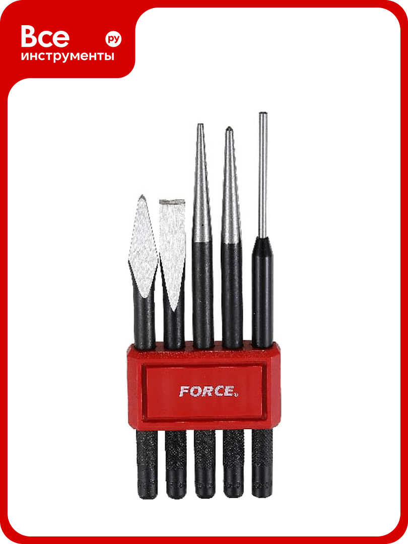 Набор выколоток, зубило и крейцмейсель 5 предметов FORCE 5054, для работ с металлами