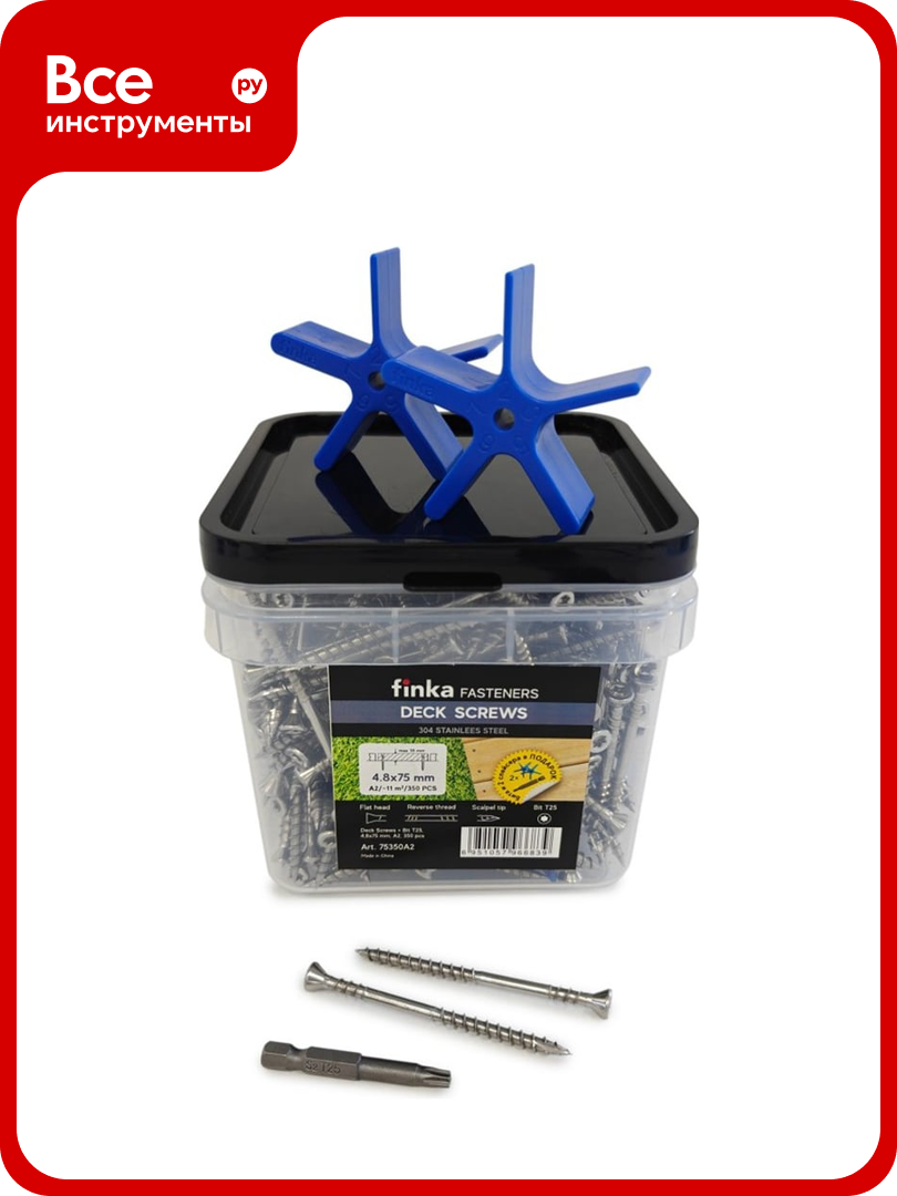 Саморезы Deck Screws A2 4,8x75 mm T25 (350 шт) Finka 75350A2, для крепления террас фасадов дерева открытым способом