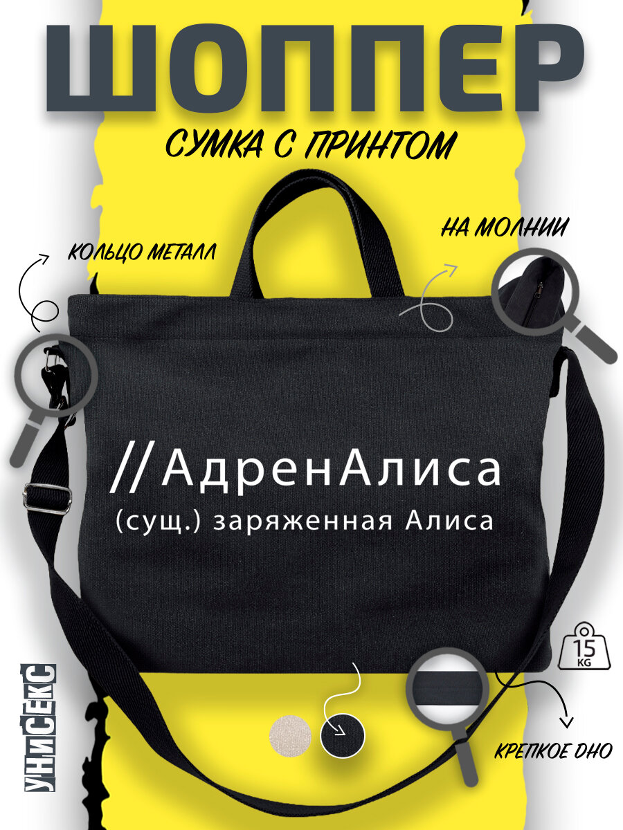 Сумка  шоппер y2k через плечо имя Алиса