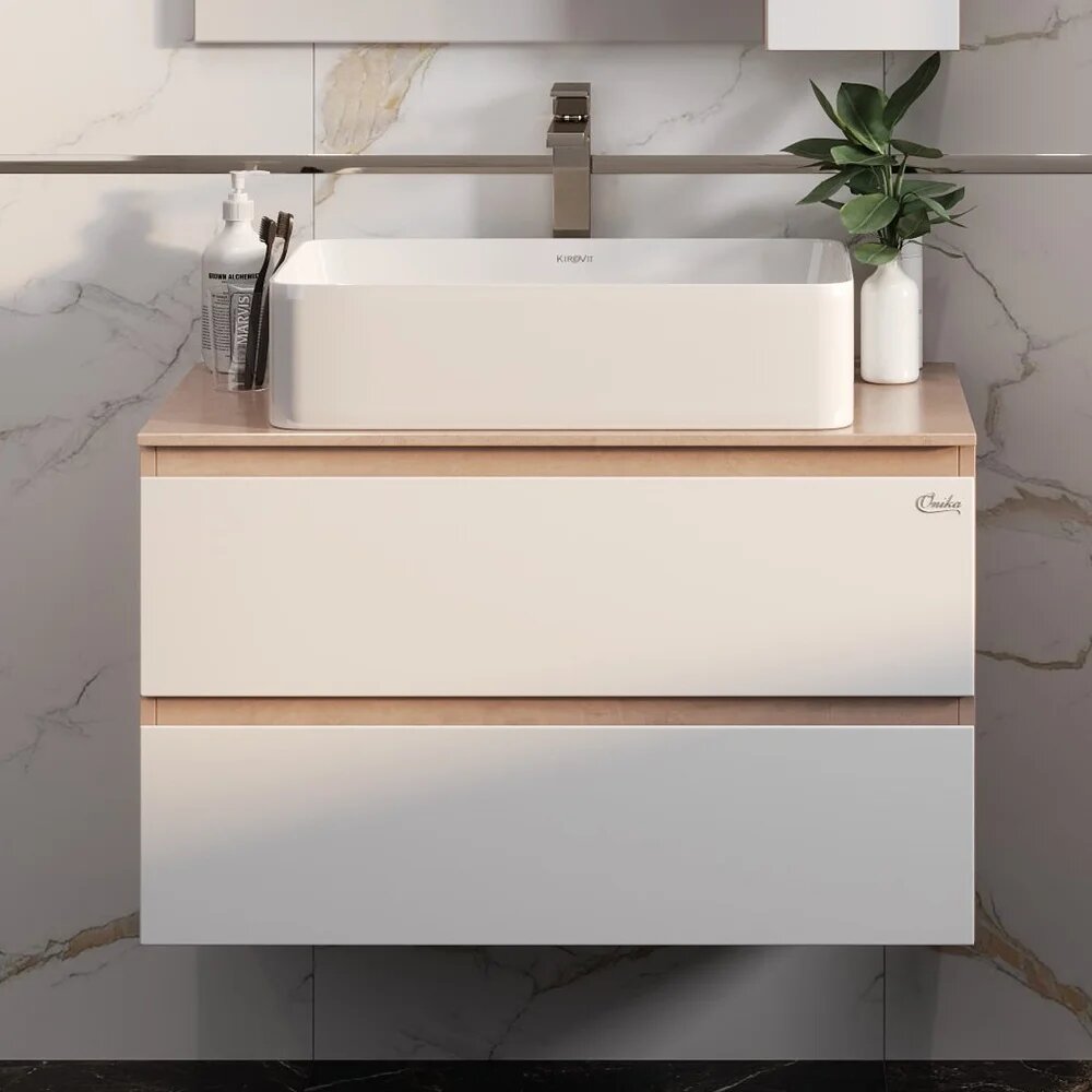 Тумба под раковину без столешницы Onika Алеста 80 камень светлый, белая